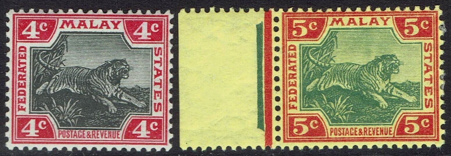 Federated Malay States 1904 Tiger 4c and 5c WMK Multi Crown CA ...
