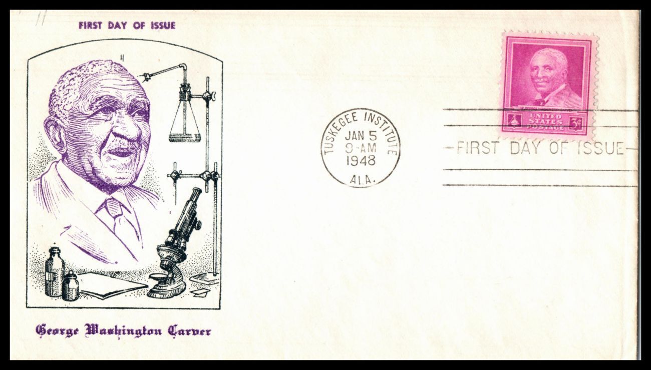 1948 George Washington Carver Sc 953-48 FDC with Fidelity purple cachet ...