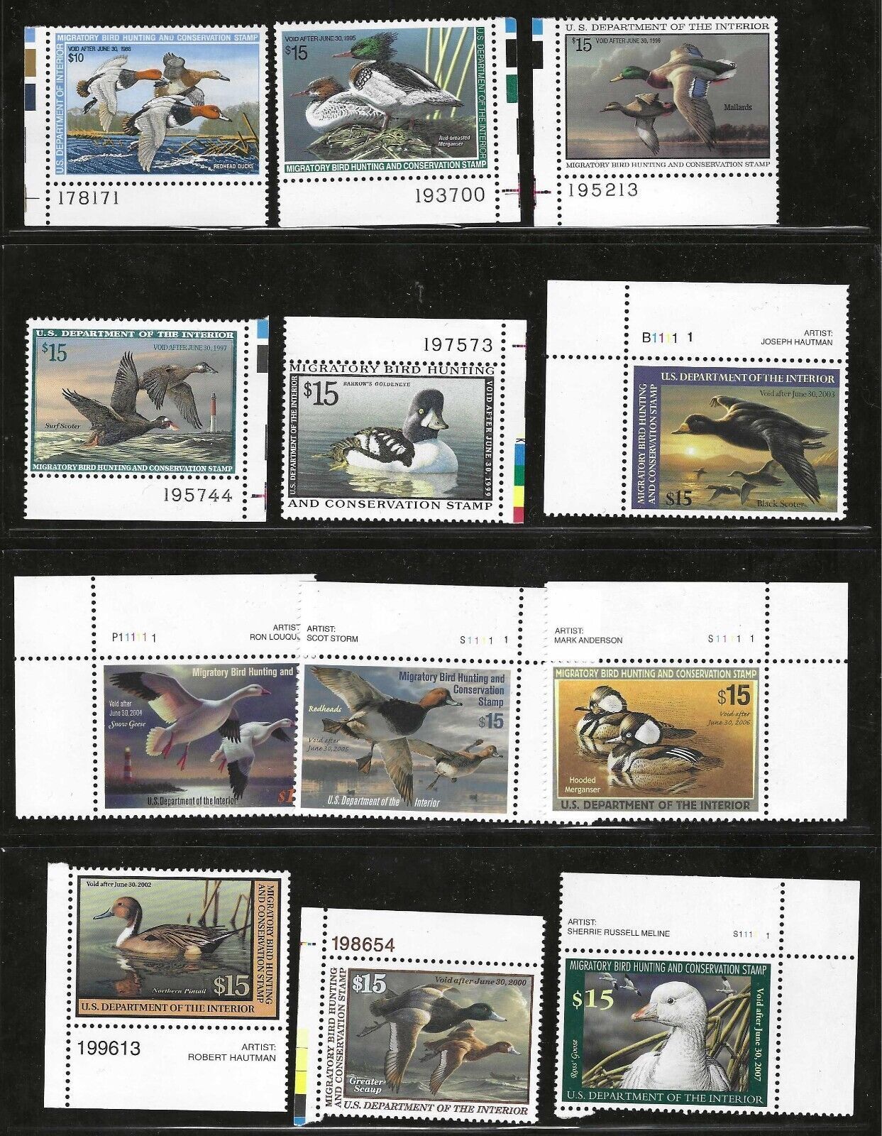 US 1987-2007 Federal Duck Hunting Stamps Collection of 12 | United ...
