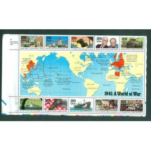 USA. 1990. 10 Block, Half Sheet, 29 Cent. MNH, 1941: A World at War ...