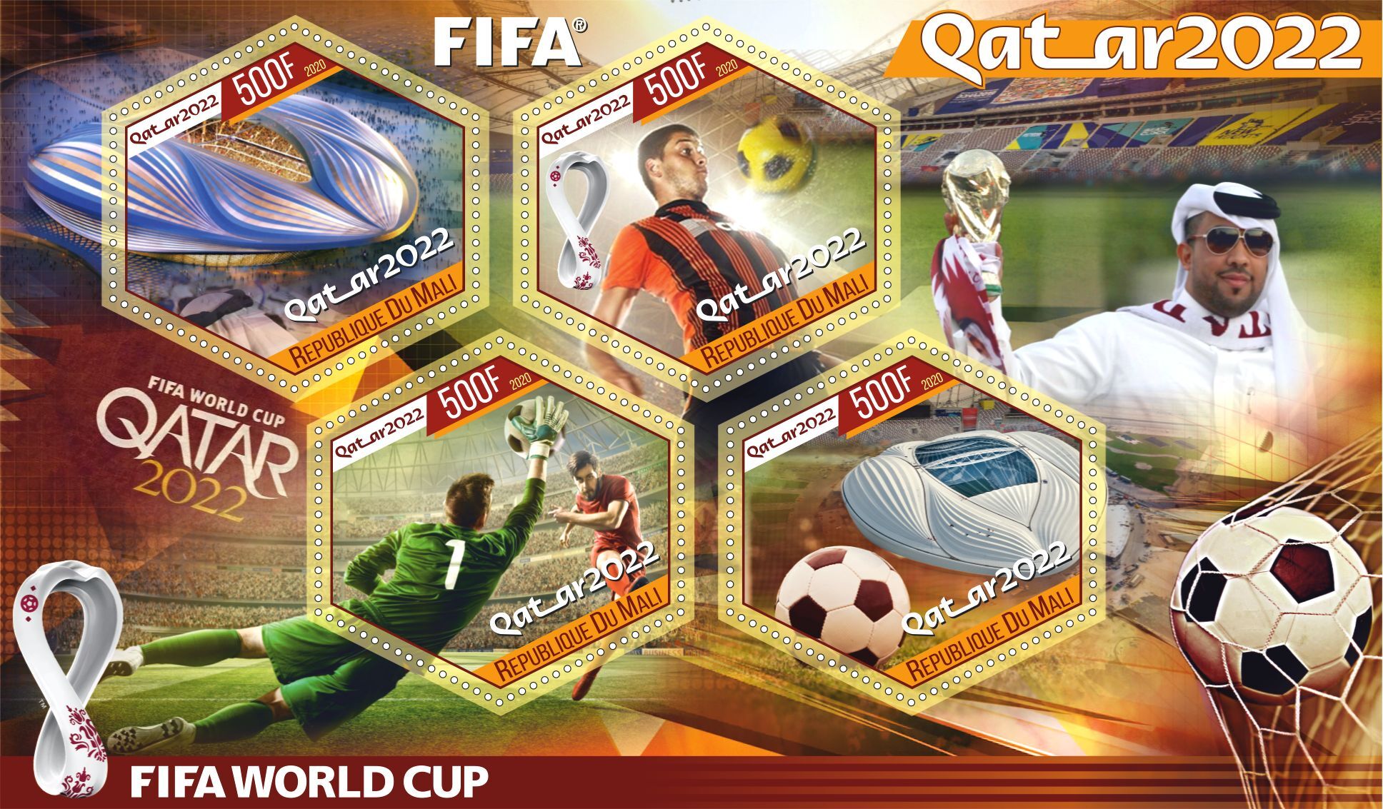 Stamps. Sports. Football, FIFA, Qatar 2022 2019 1+1 sheets perforated ...