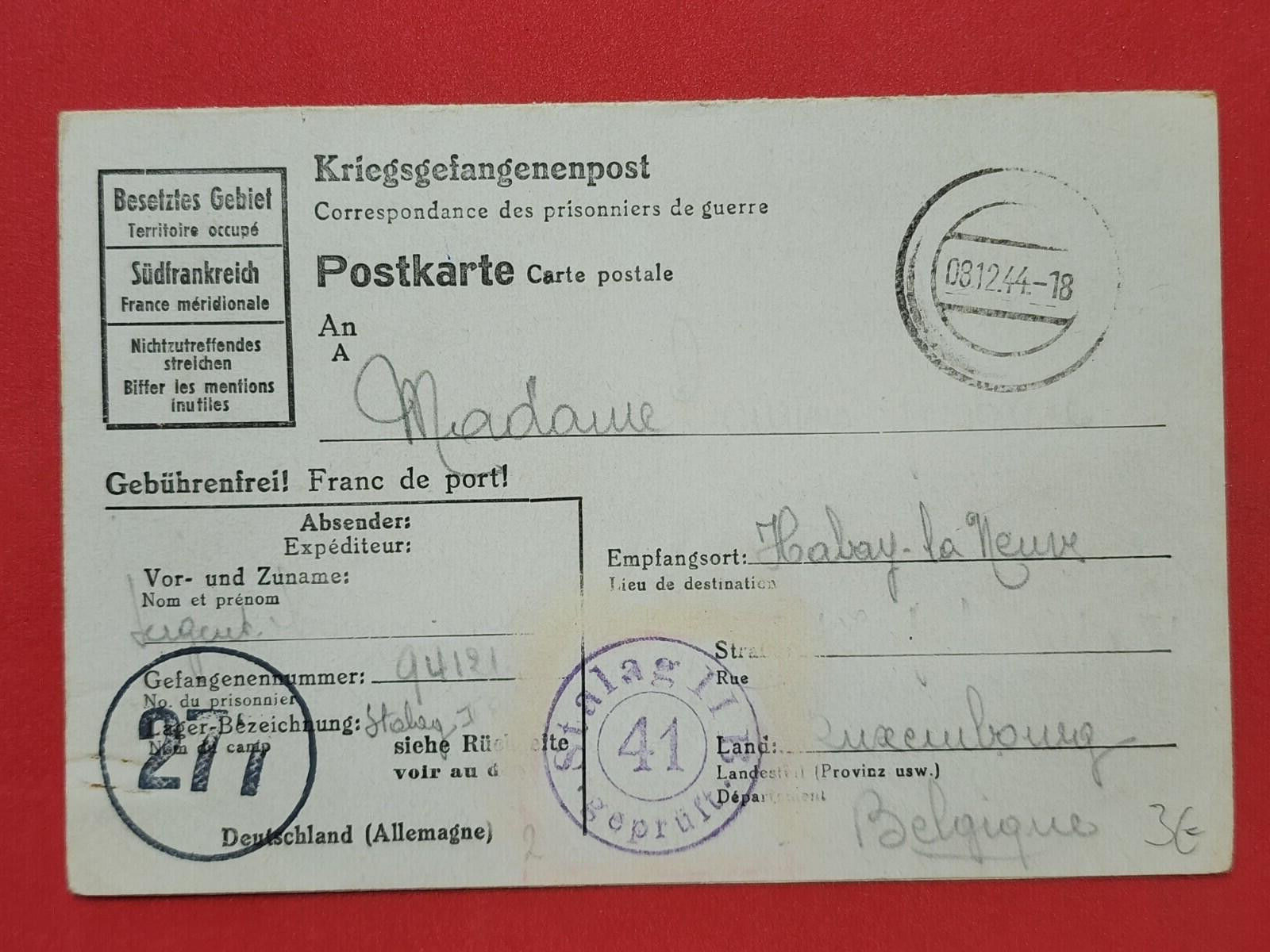 WW2 WWII German Luxembourg POW Prison Camp Stalag cover postcard letter ...