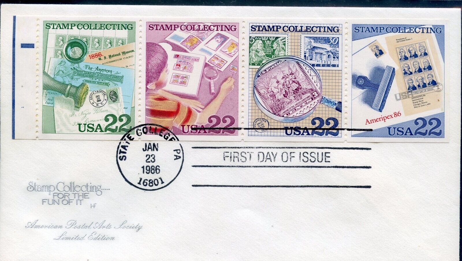 United States 1986 Stamp Collecting Booklet Pane American Postal Arts ...