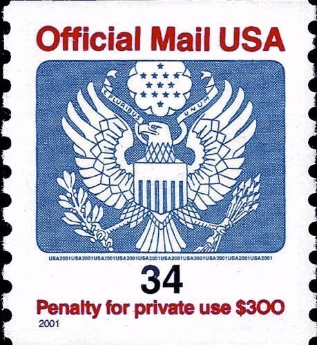 2001 34c Eagle Official Mail USA Red & Blue, Coil Scott O158 Mint F/VF ...