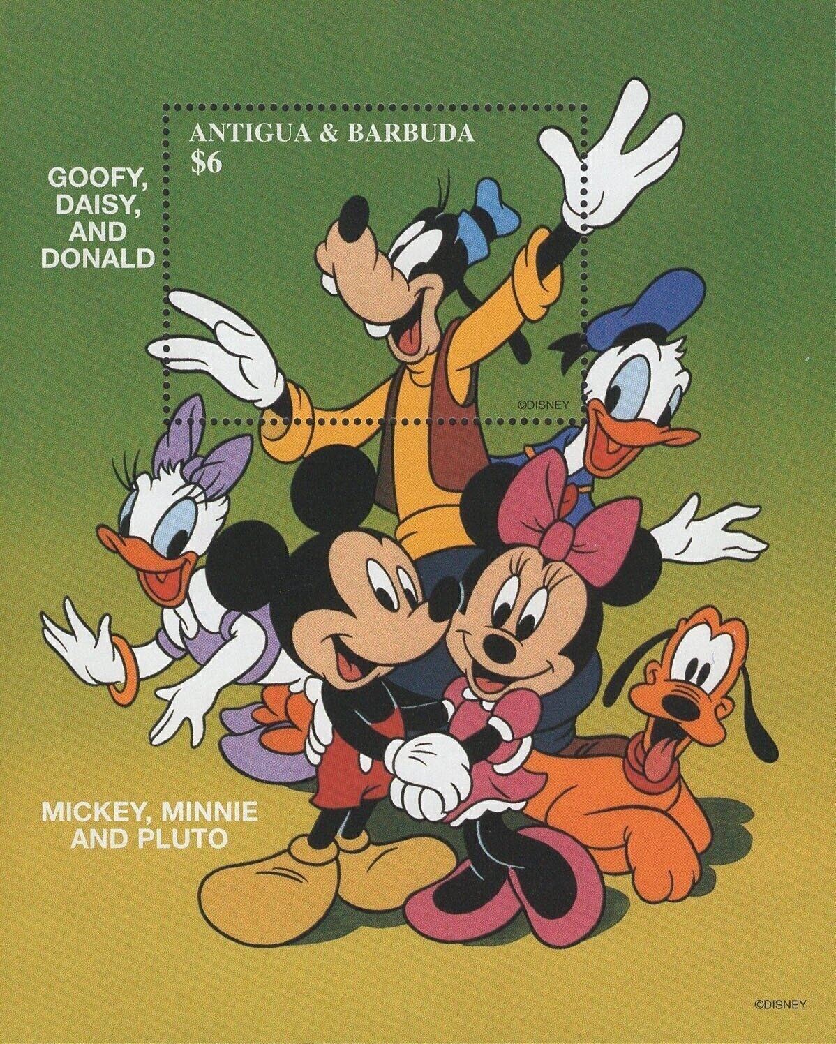 Disney Stamp Mickey Minnie Pluto Goofy Daisy Donald Souvenir Sheet MNH ...