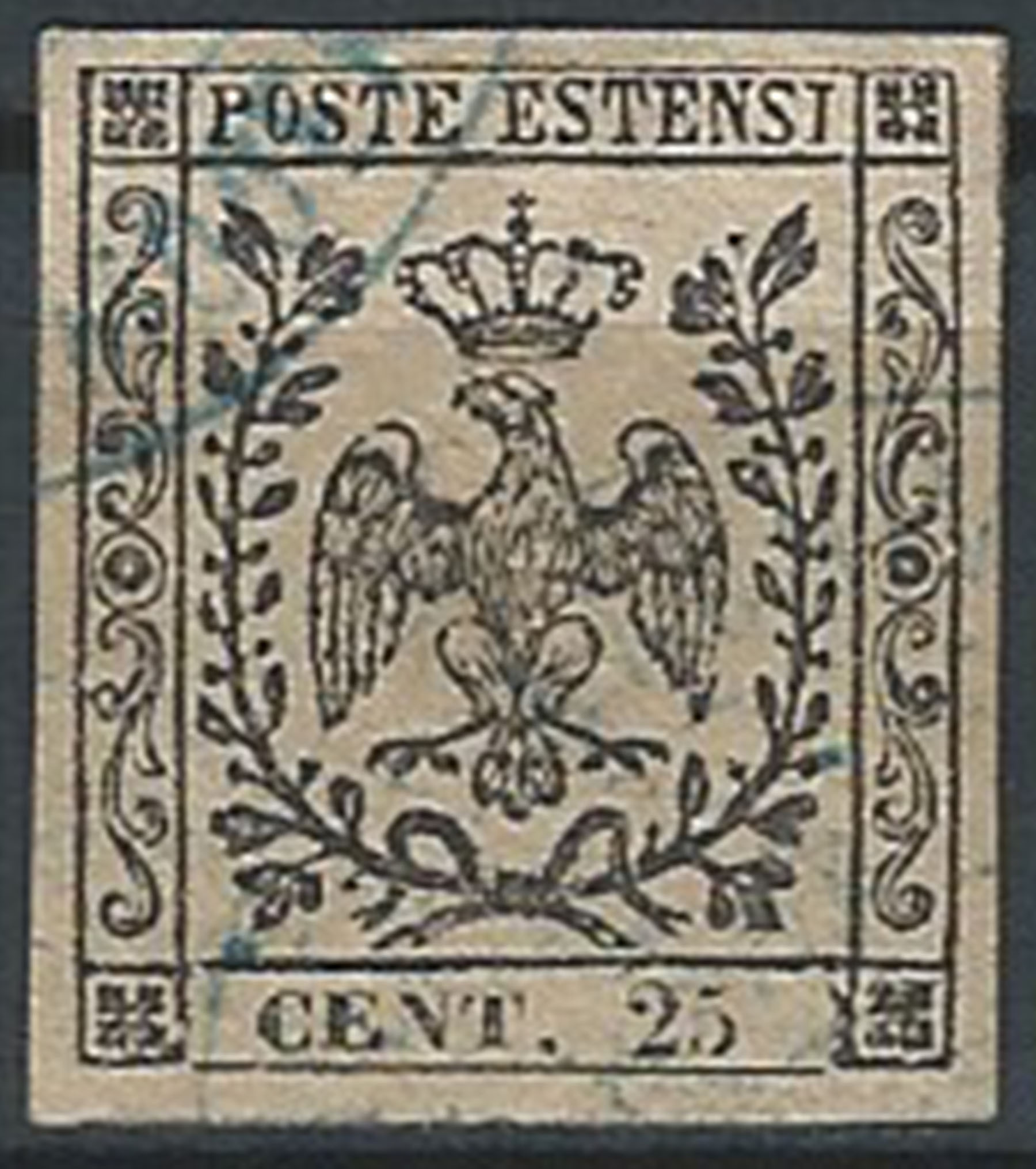 1852 Modena 25c. camoscio cancelled Sassone n 4b | Europe - Vatican ...