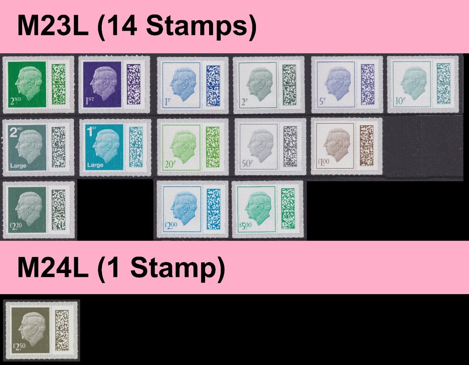 GB King Charles III Definitive M23L M24L complete set 14+1 MNH 2023 ...