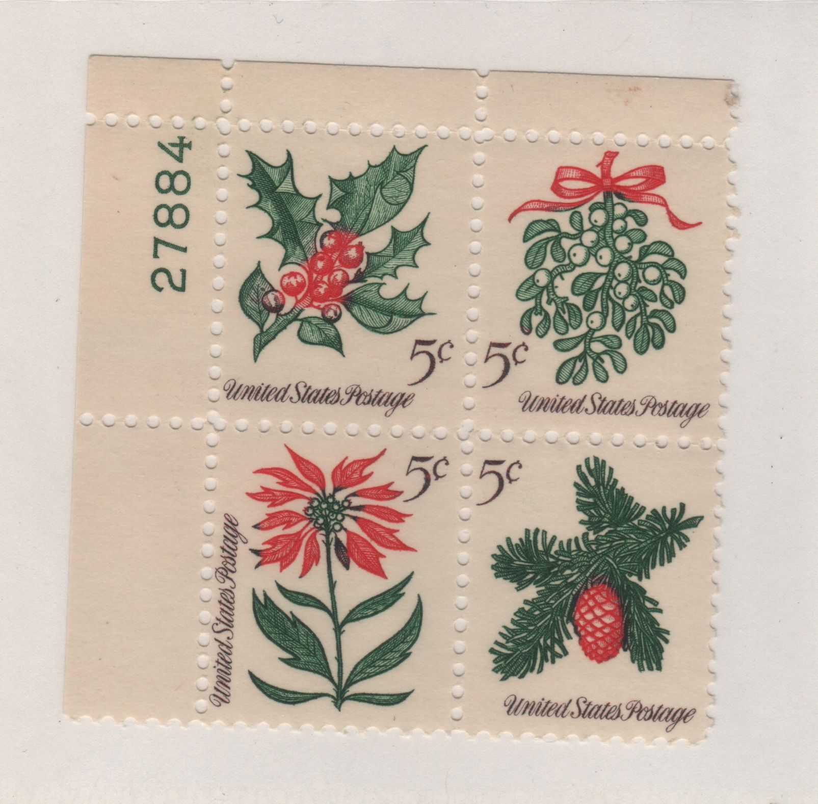 1257b 5c Christmas Untagged 27884 UL Plate Block | United States ...