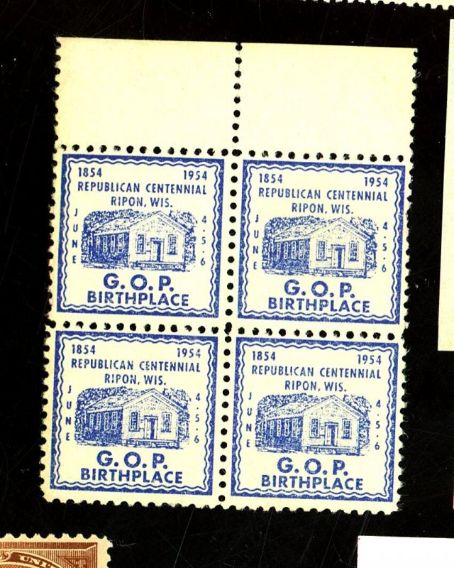 1954 G.O.P. REP Centennial Labels Block FVF NH | United States, Stamp ...