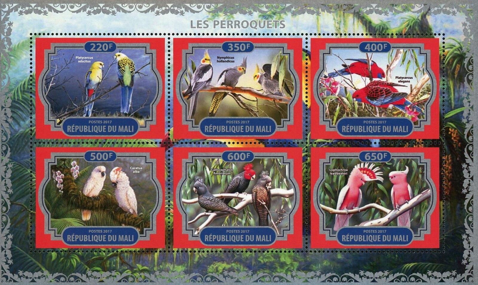 Parrot Bird Nature Tree Branch Souvenir Sheet of 6 Stamps Mint NH ...