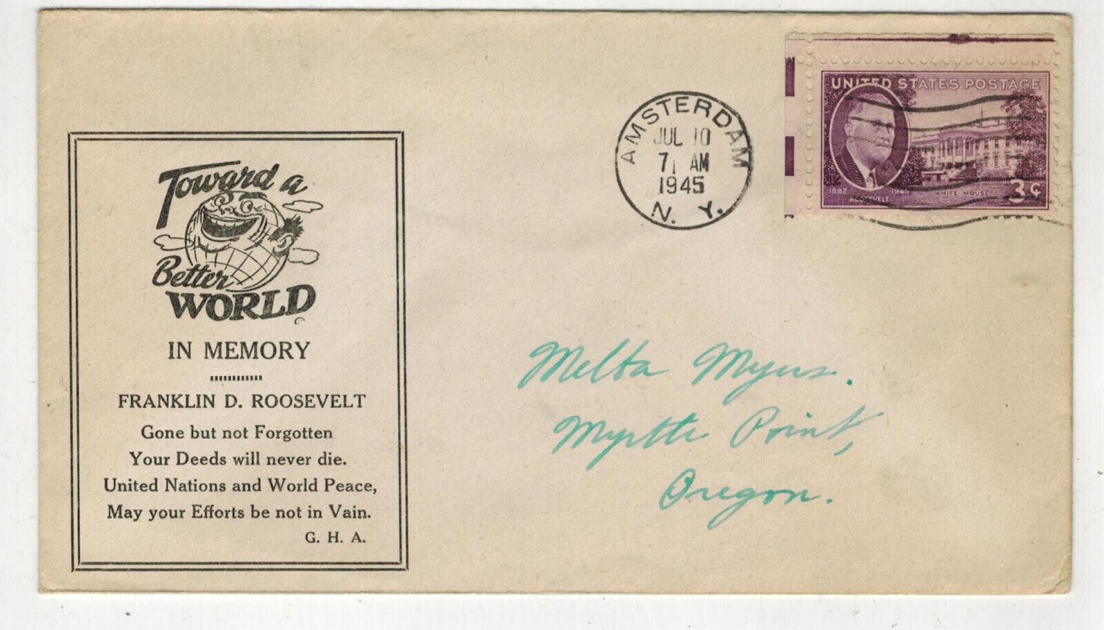 WW2 Patriotic 1945 Toward a Better World in Memory Franklin Roosevelt ...