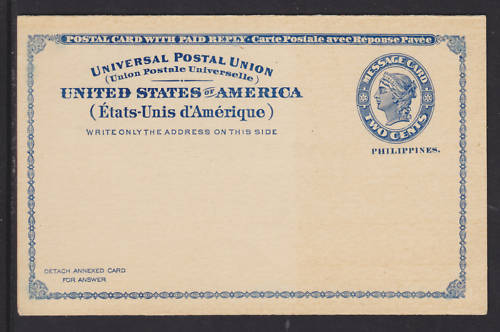 Philippines Sc UY1 mint. 1900 2c + 2c Postal Reply Double Card, VF ...