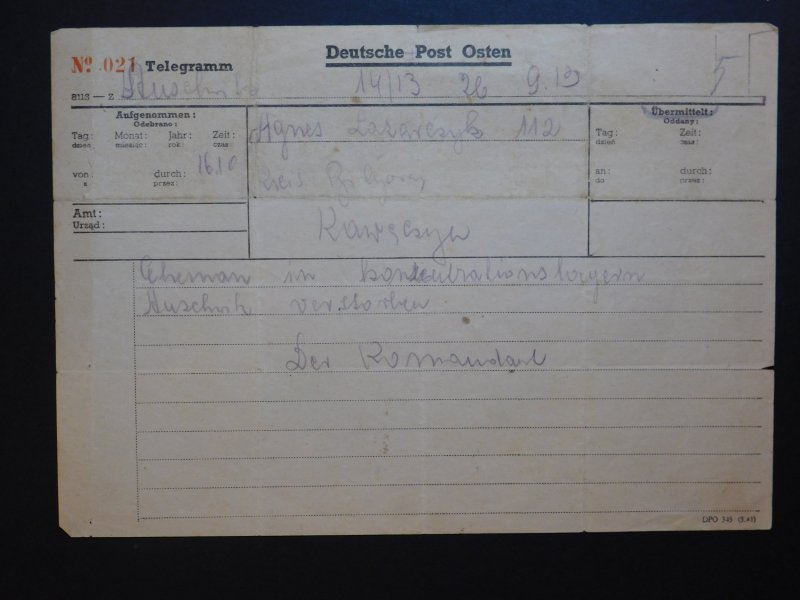 1942 Germany Auschwitz Concentration Camp KZ Telegram Death Notice ...
