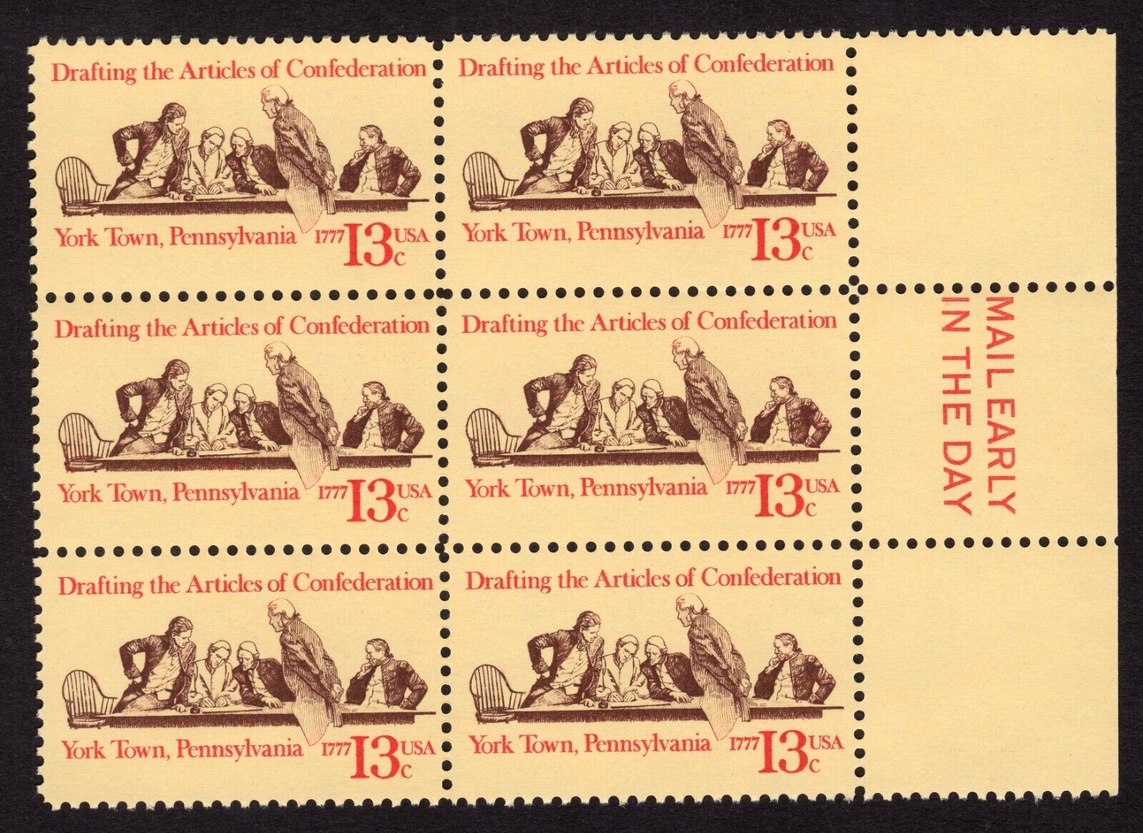 Scott #1726 Articles of Confederation Mail Early Block of 6 Stamps ...