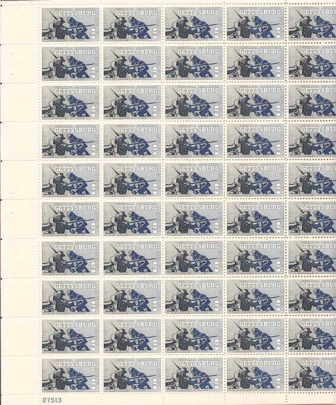 US Stamp - 1963 Civil War Gettysburg - 50 Stamp Sheet - Scott #1180 ...