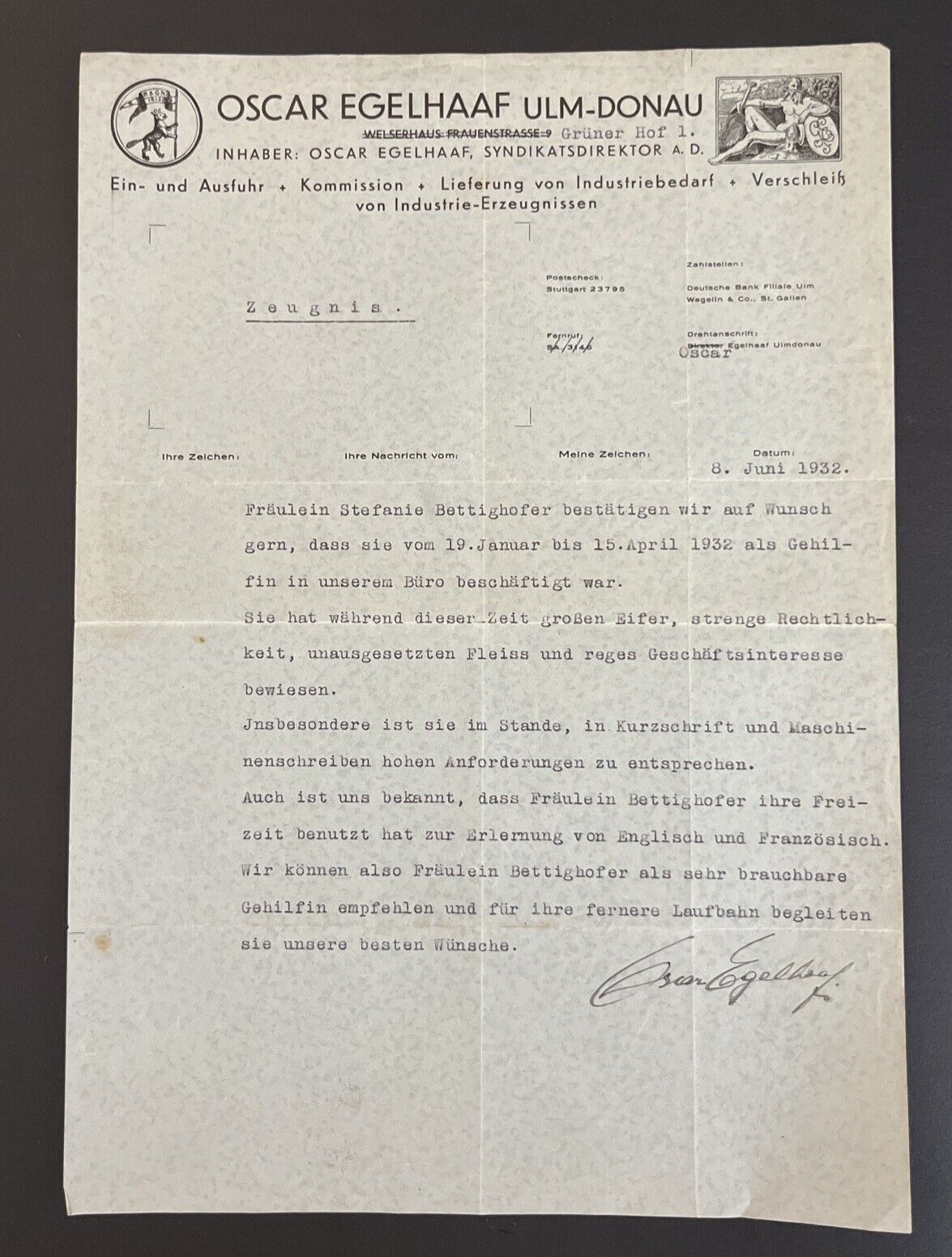 WW2 WWII German Third Reich Employment Work Recommendation Document ...