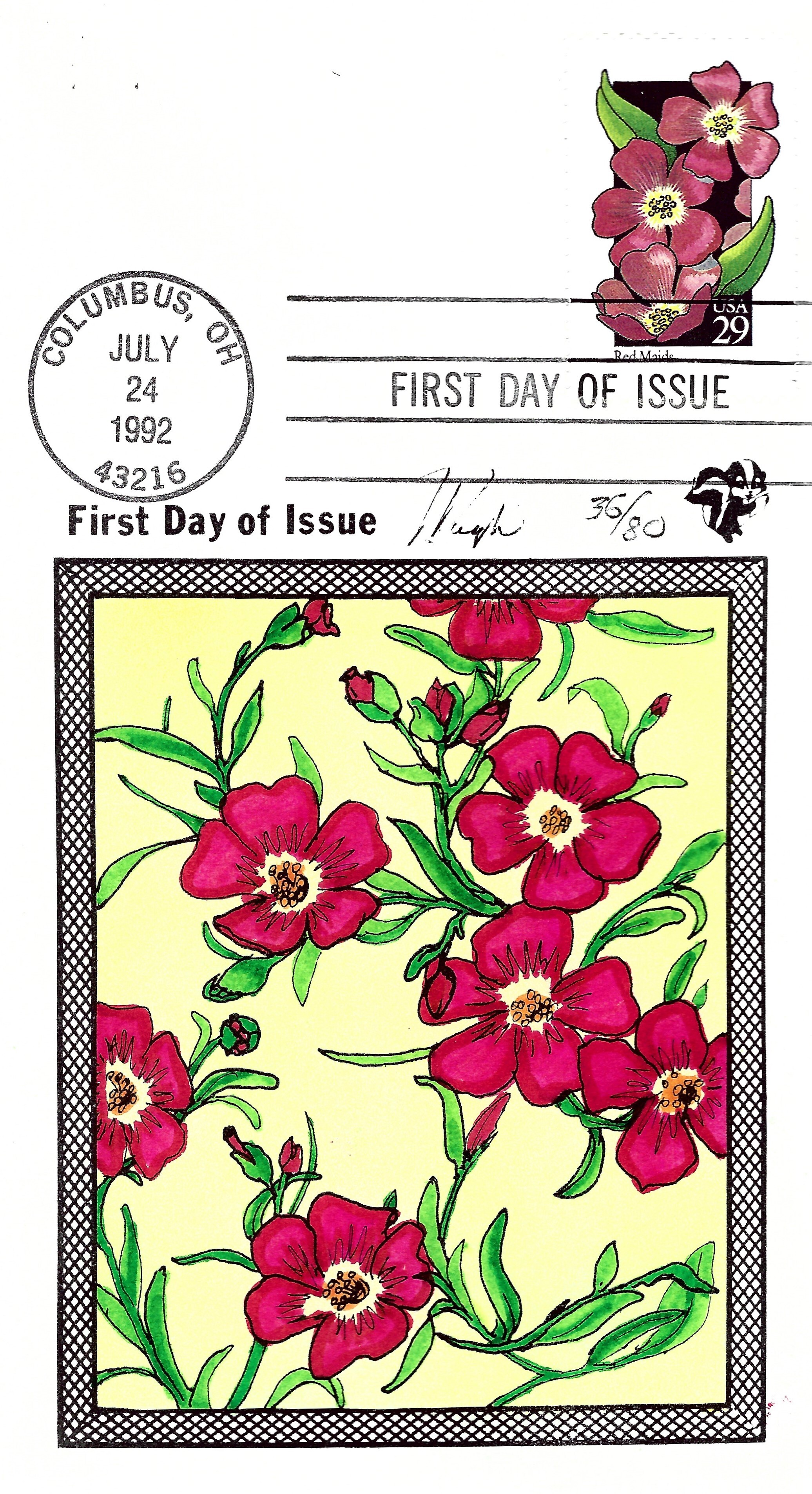 Pugh Design/Painted Red Maids Flowers FDC....48 of 80 created! | United ...