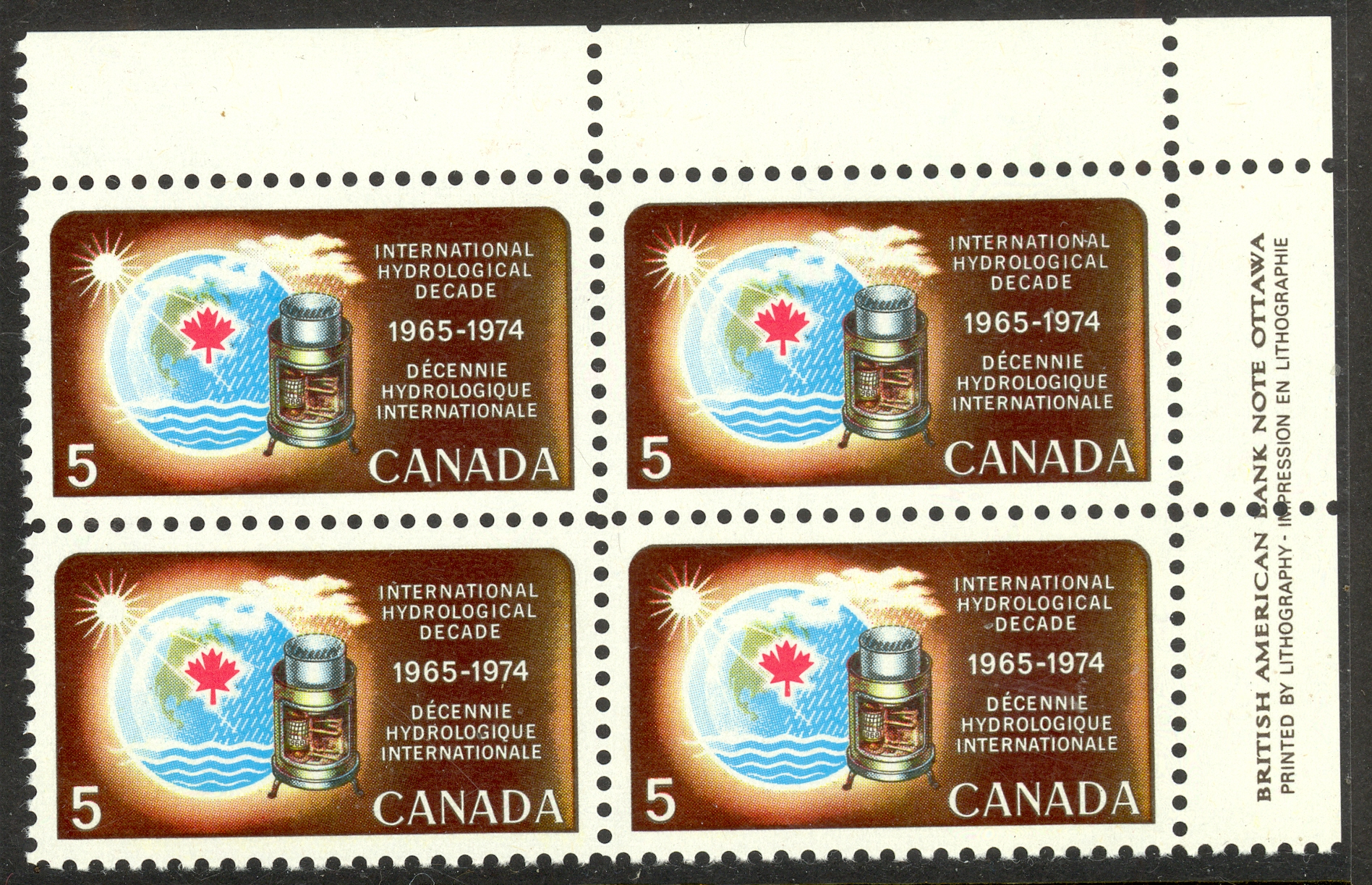 CANADA 1968 HYDROLOGICAL DECADE Issue Inscription Block of 4 Sc 481 MNH ...
