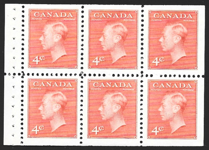 1951 Canada KGVI New Colours Booklet Pane 4c #306bi Stitched VF-NH CV ...