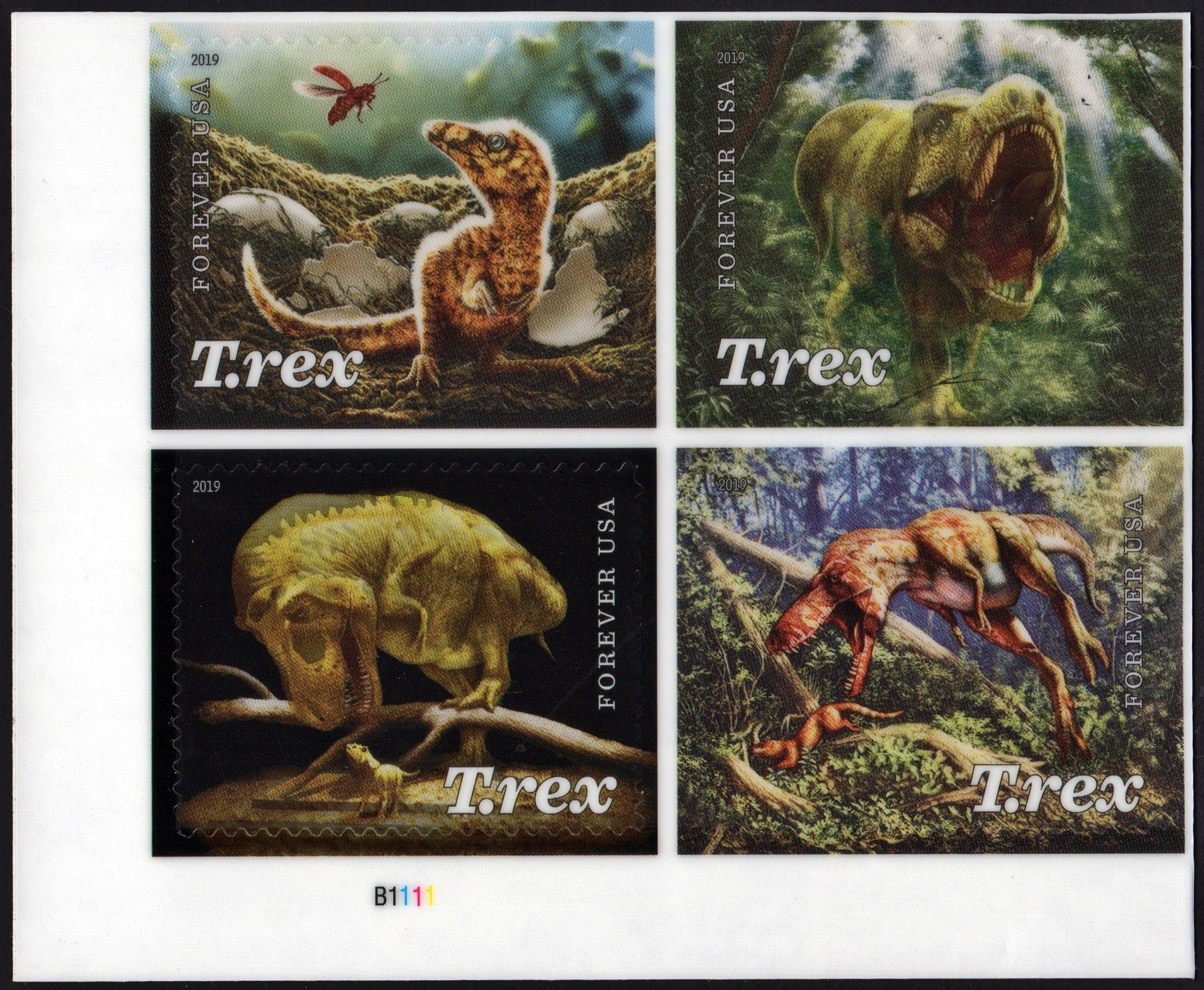 SC#5410-13 (55¢) Tyrannosaurus Rex Plate Block: LL #B1111 (2019) SA ...