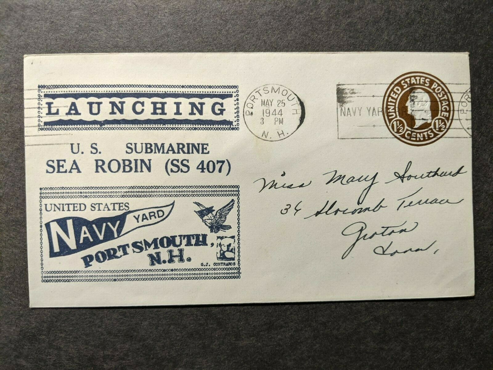 Submarine USS SEA ROBIN SS-407 Naval Cover 1944 CONTRAROS WWII LAUNCH ...