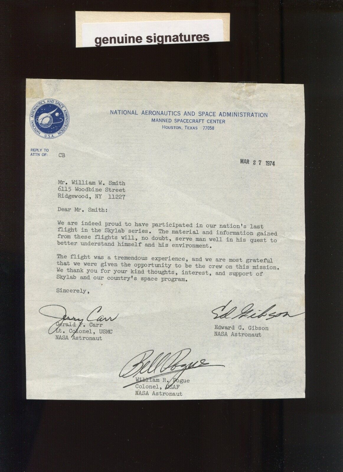 3 Astronaut Signed Letters on Nasa Stationary & Several More Nice Items ...