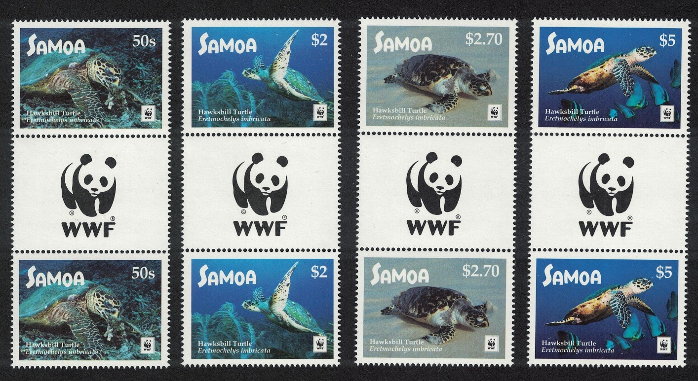 Samoa WWF Hawksbill Turtle 4v White Frame Gutter Pairs Logo 2016 MNH ...
