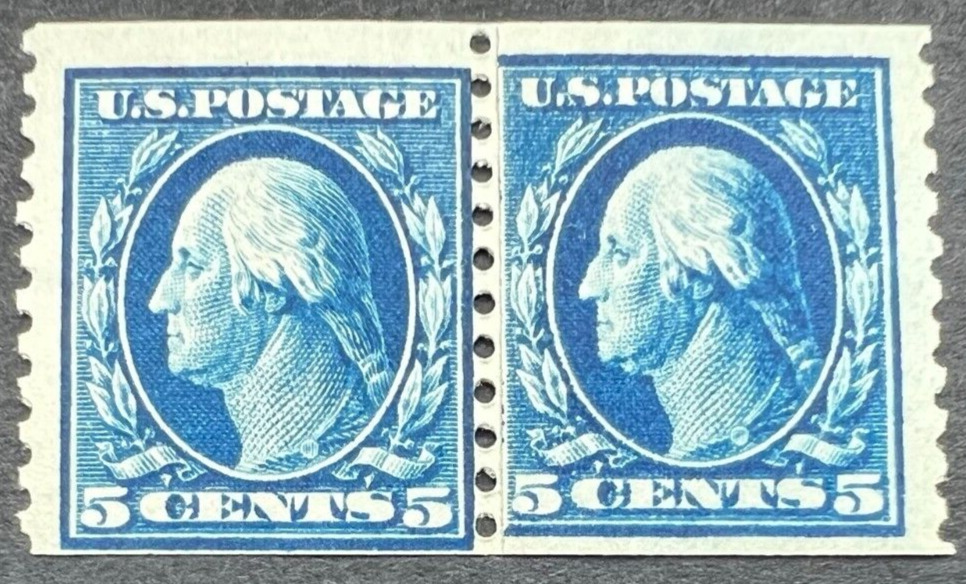 Scott#: 447 - George Washington 5¢ 1912 paste-up pair MNHOG | United ...