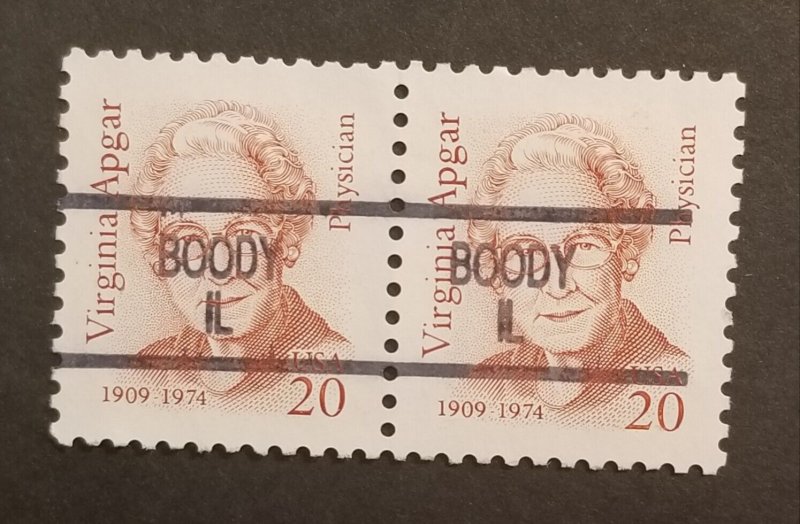 BOODY IL Illinois Precancel Stamp Pair Virginia Apgar Physician z7402 ...