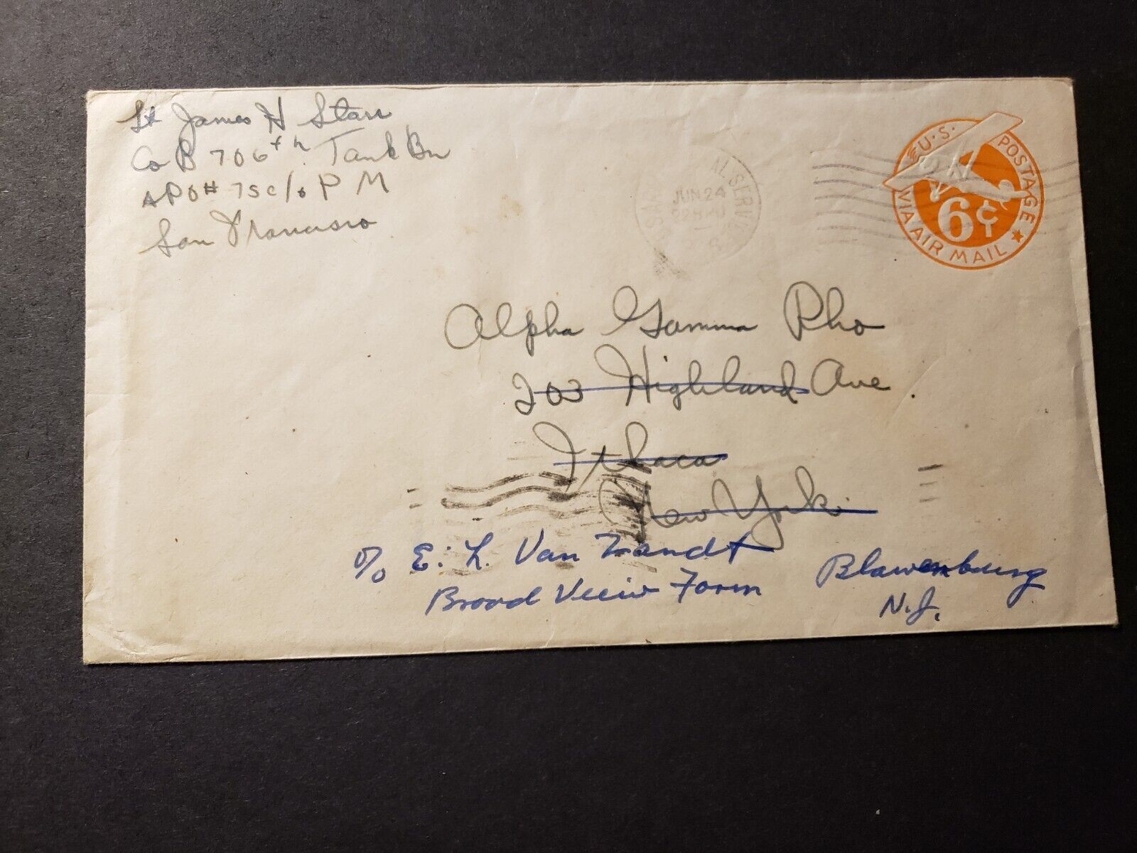 APO 750 PHILIPPINES 1946 Army Cover 706th TANK Bn 22 BPO Officer's Mail ...