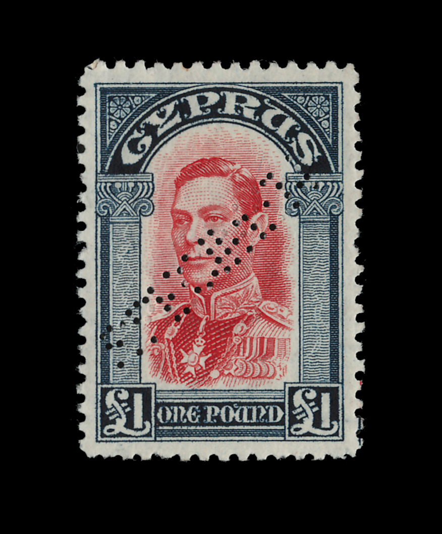 Cyprus 1938 SG#163s £1 KGVI SPECIMEN MNH with printer guild line ...