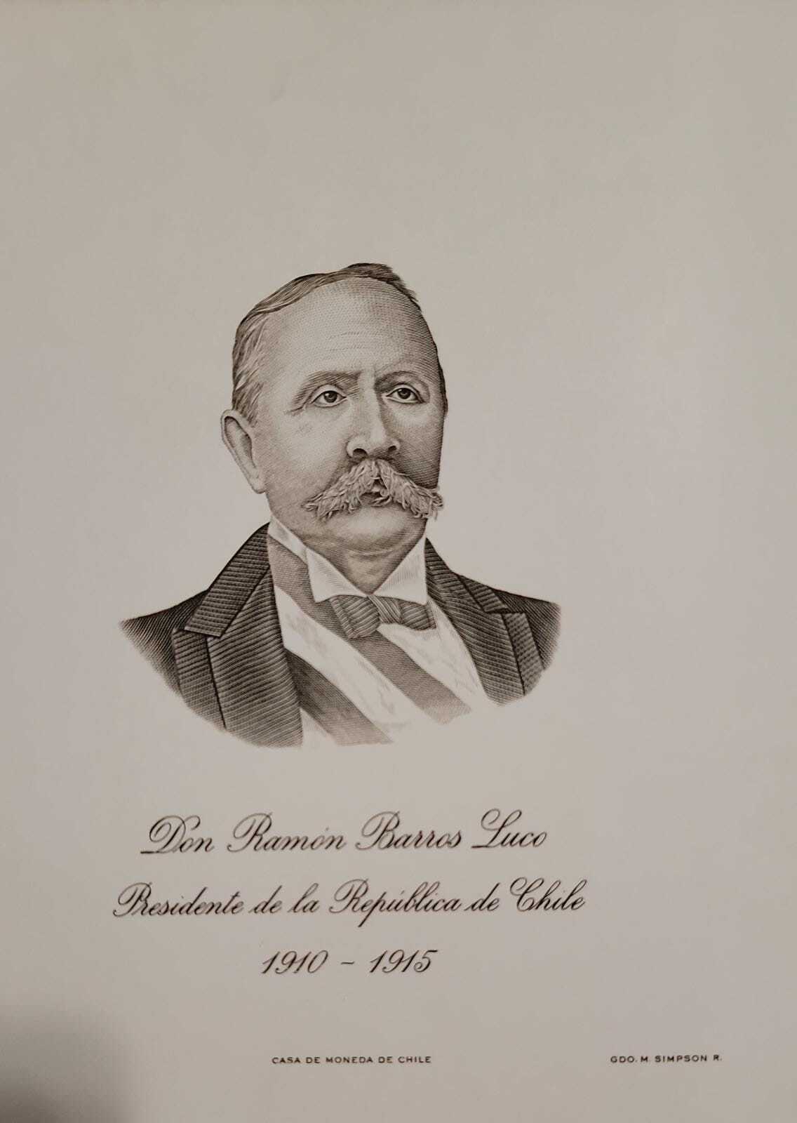 O) Chile, Original Engraving, President Ramon Barros Luco, XF | Central ...