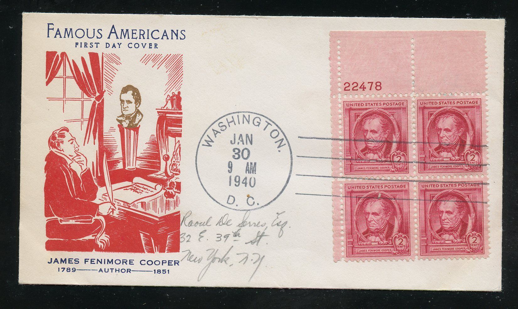 US 860 PB, M=4 James Cooper Famous American Fidelity cachet SDC ADDR DC ...