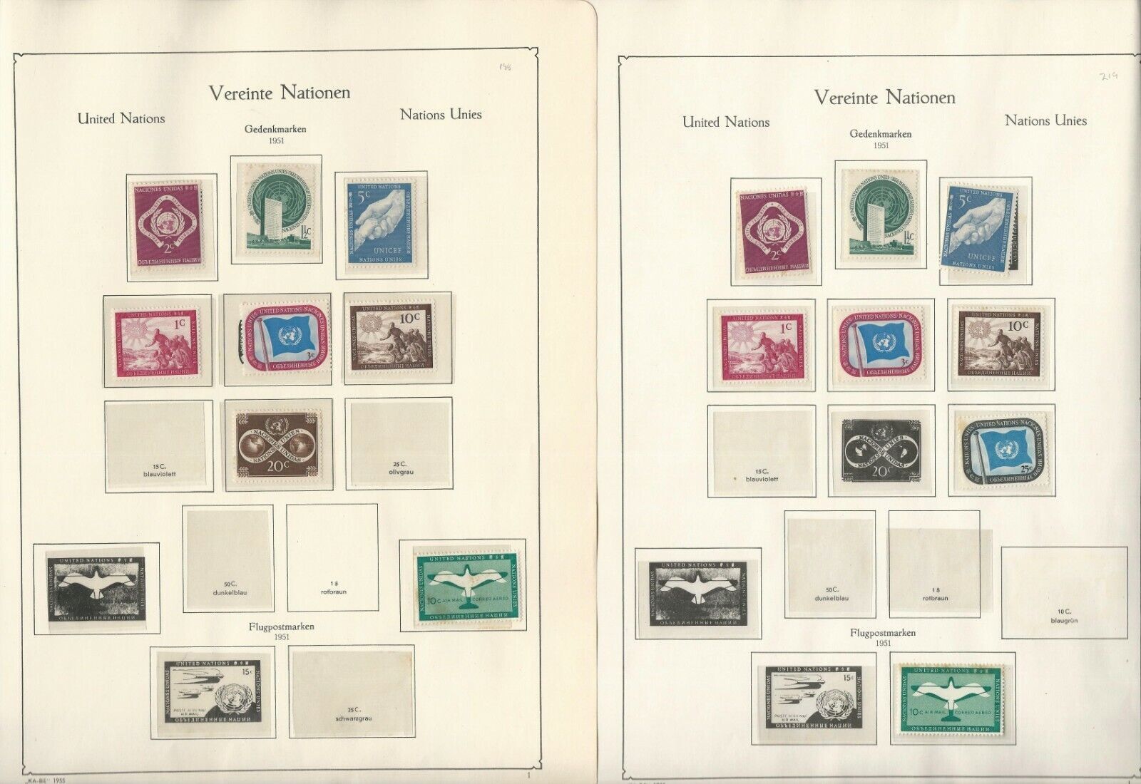 United Nations Stamp Collection on 22 KA-BE Pages, 1951-1969, JFZ ...