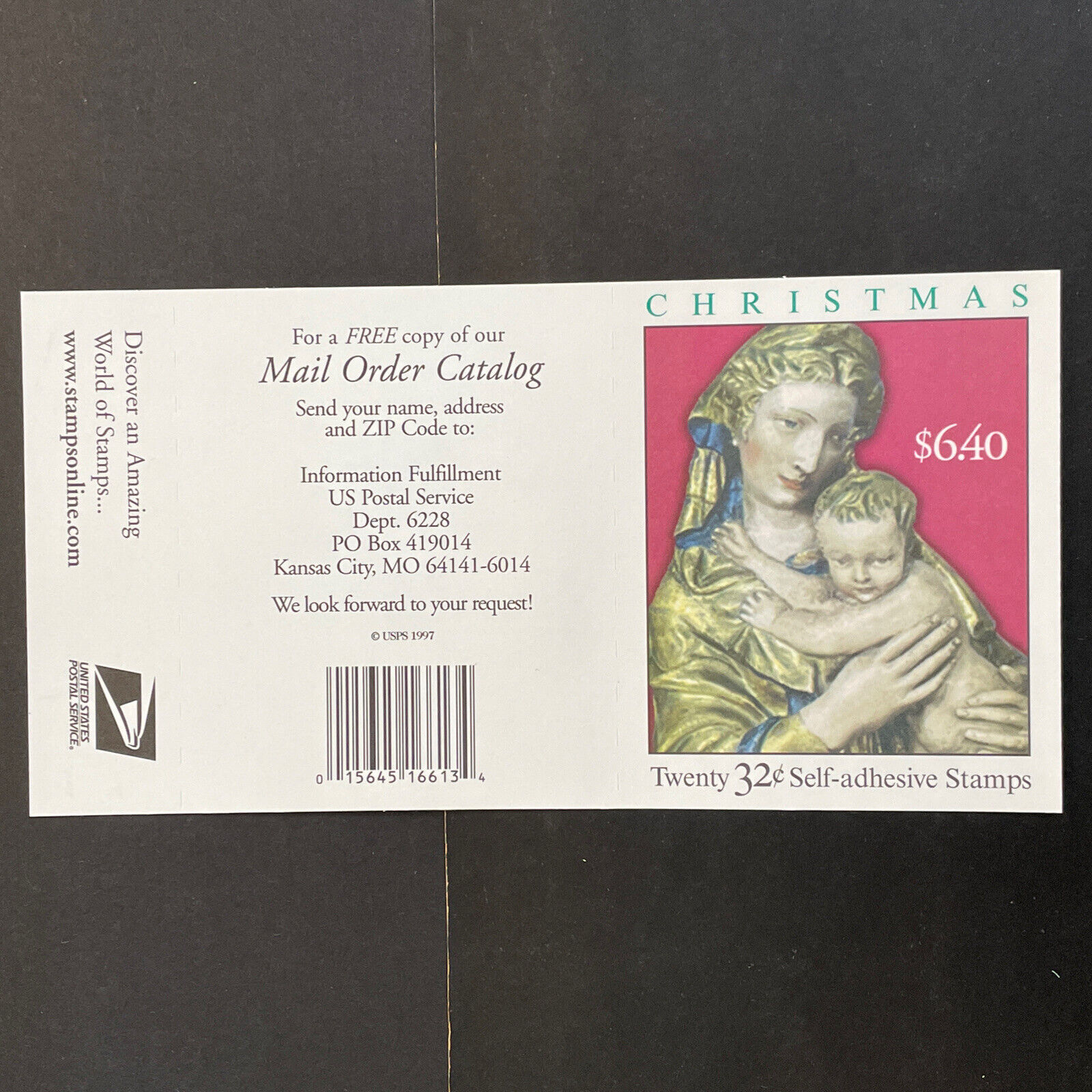 1998 Booklet 20 32-cent Christmas Madonna and Child Stamps Sc# 3244a ...