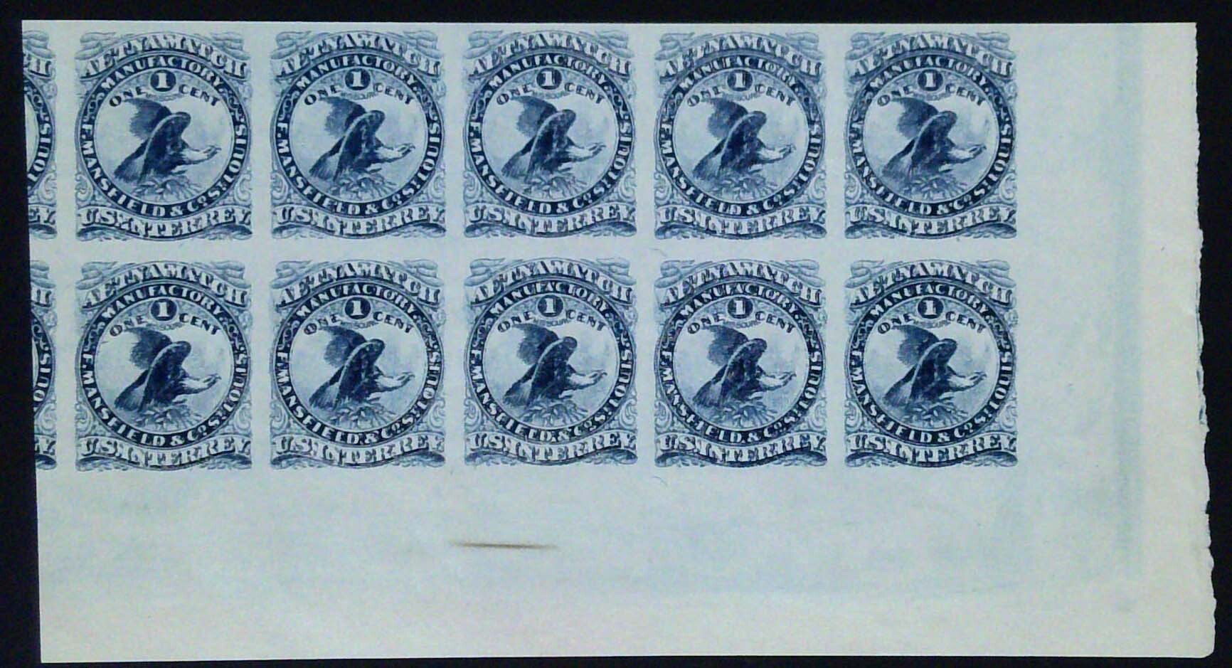 Scott#RO130 - F. Mansfield & Co. - Aetna Match - Plate Proof - Block of ...