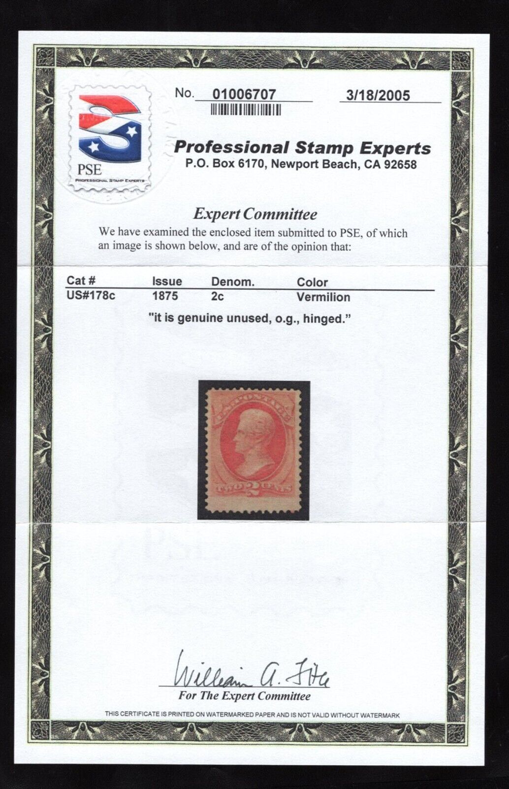 US Stamps #178C Grilled Mint OG H VF PSE Cert LOT #79996 | United ...