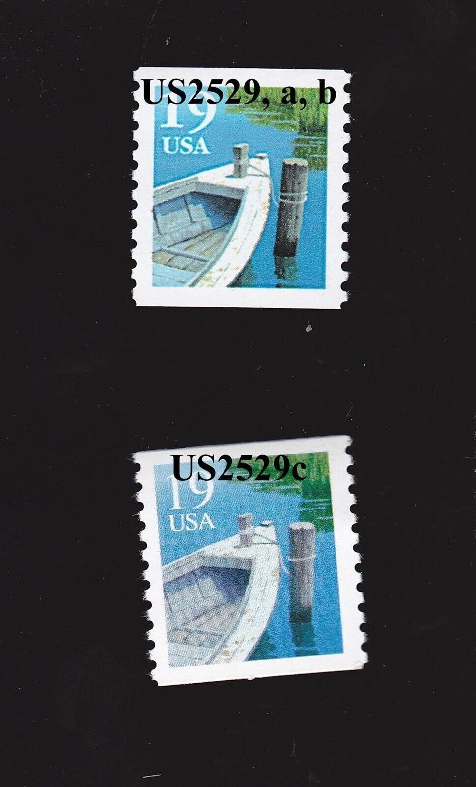 single 19c Fishing Boat US #2529, US 2529a, US 2529b, US 2529c Lot (4 ...