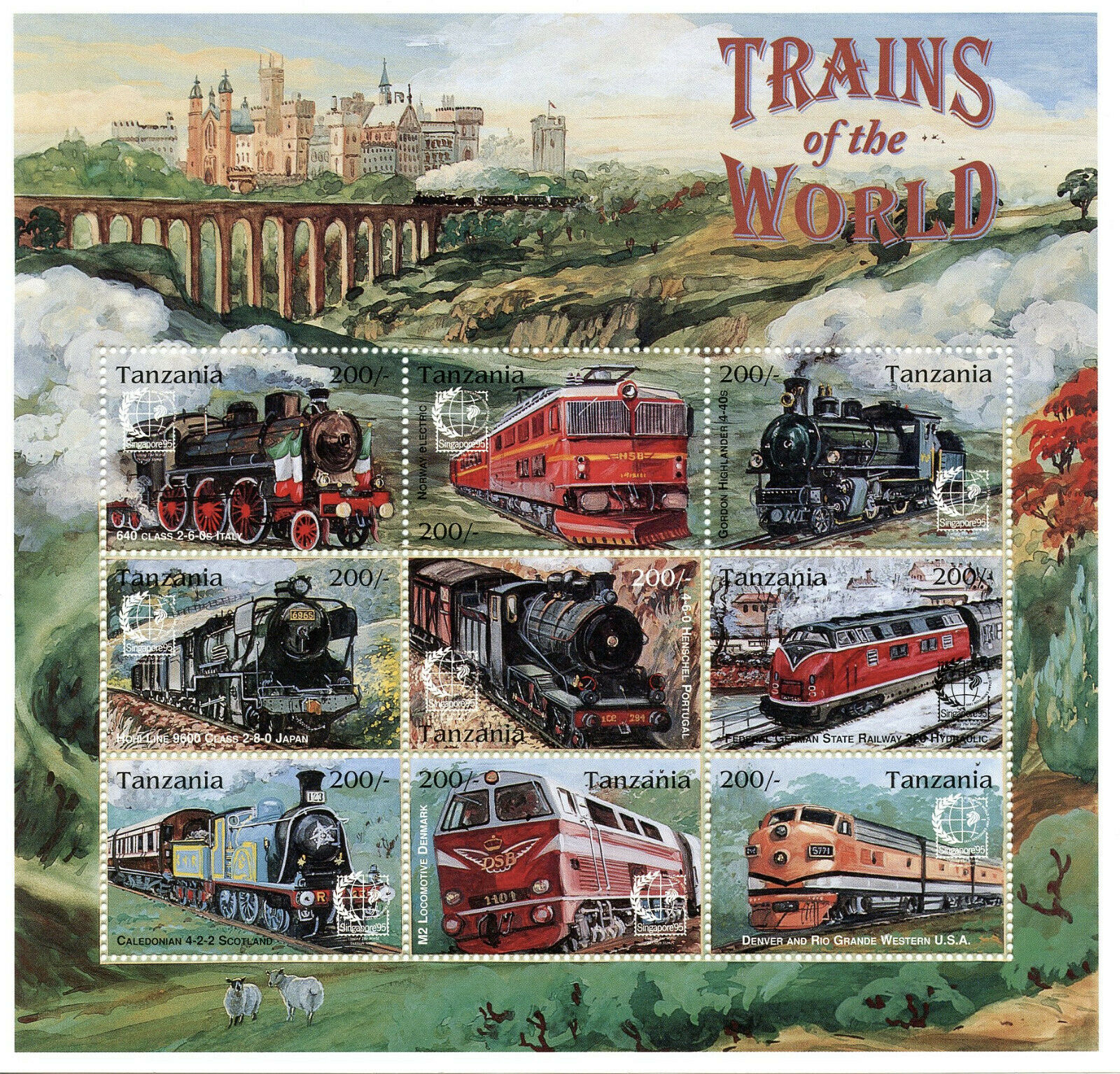 Tanzania Trains of World Stamps 1995 MNH Singapore '95 Railways Rail 9v ...
