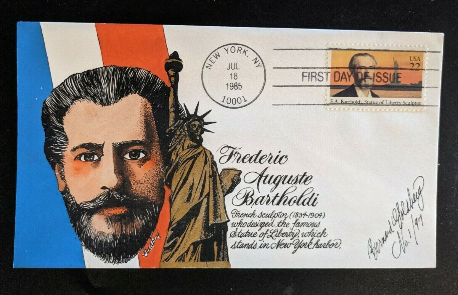 1985 Frederic Auguste Bartholdi Bernard Goldberg Hand Painted First Day ...