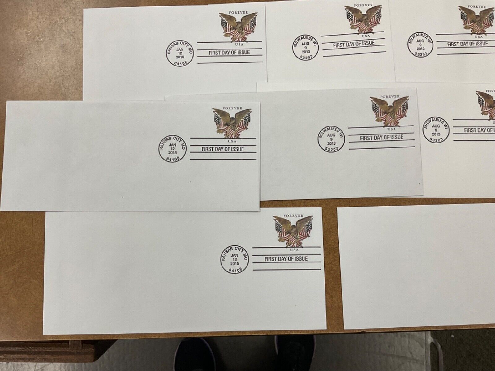 US SC # U682 Eagle, Shield And Flag 8 Envelopes FDC 2013-15 paint a ...