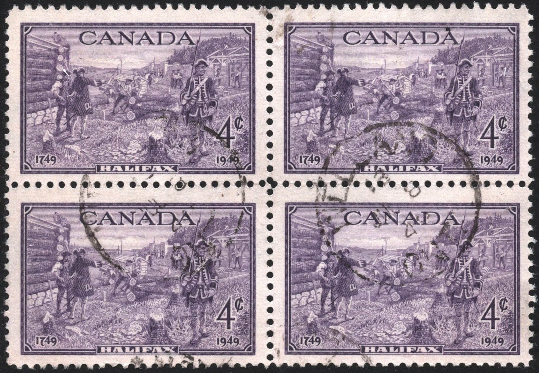 Canada SC#283 4¢ Bicentenary of Halifax, Nova Scotia Block of Four ...