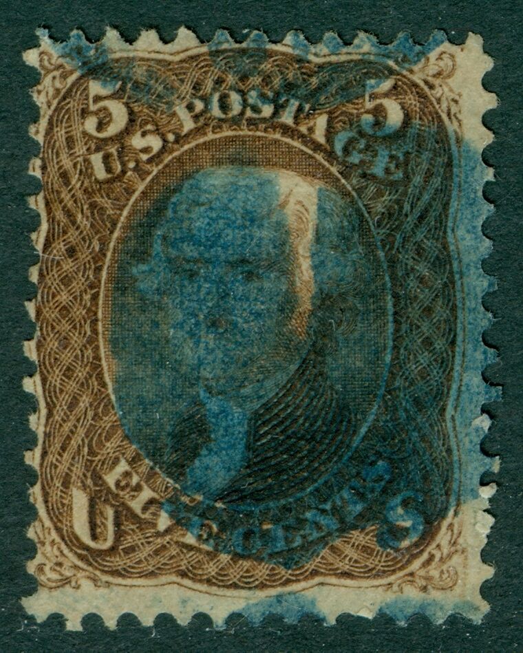 USA : 1868. Scott #95 Nice Used stamp with Blue cork cancel. PSAG Cert ...