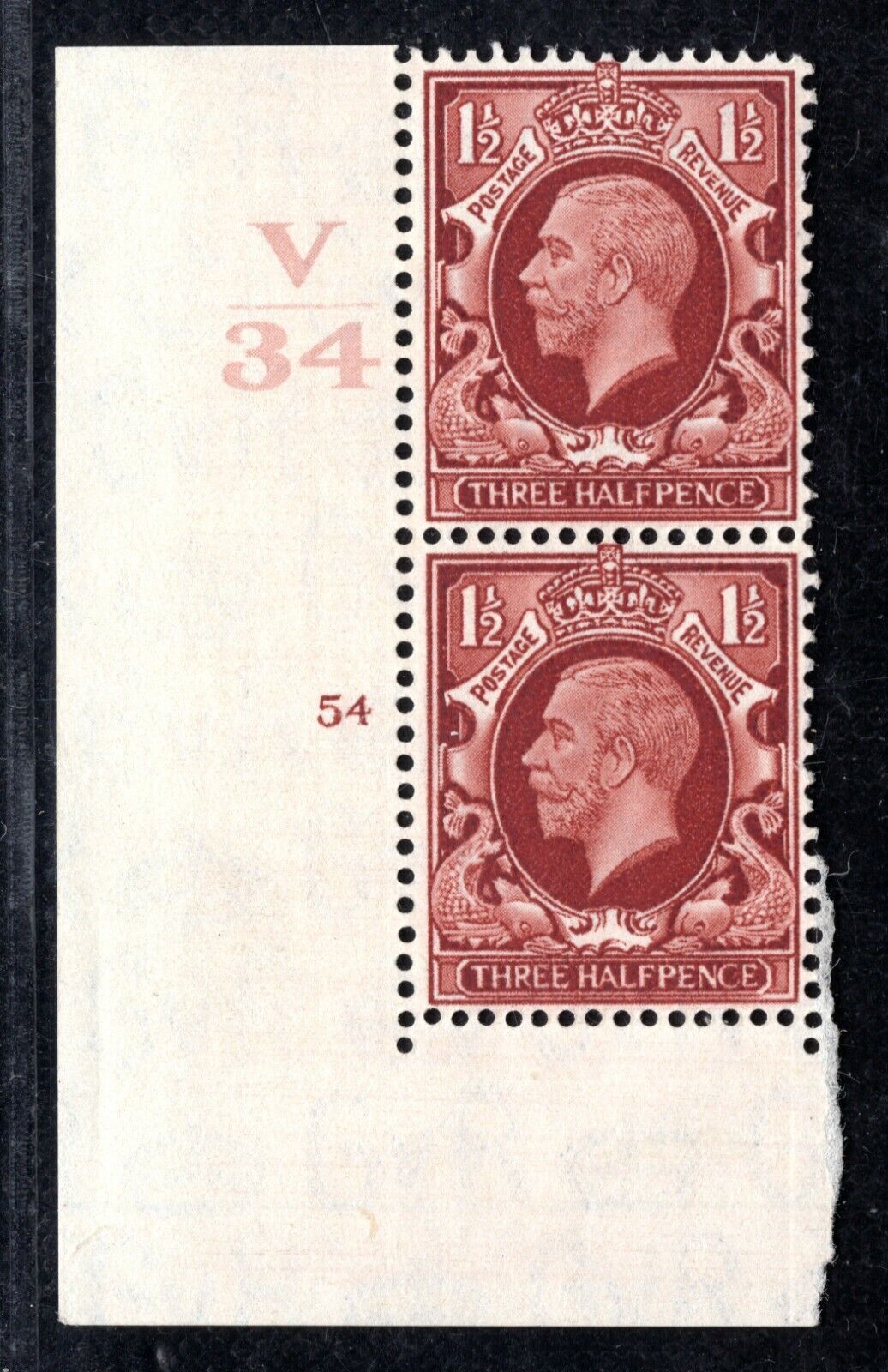GB KGV Stamps Pair{2} 1½d Control *V/34* Plate 54 1934 Mint MM{samwells ...