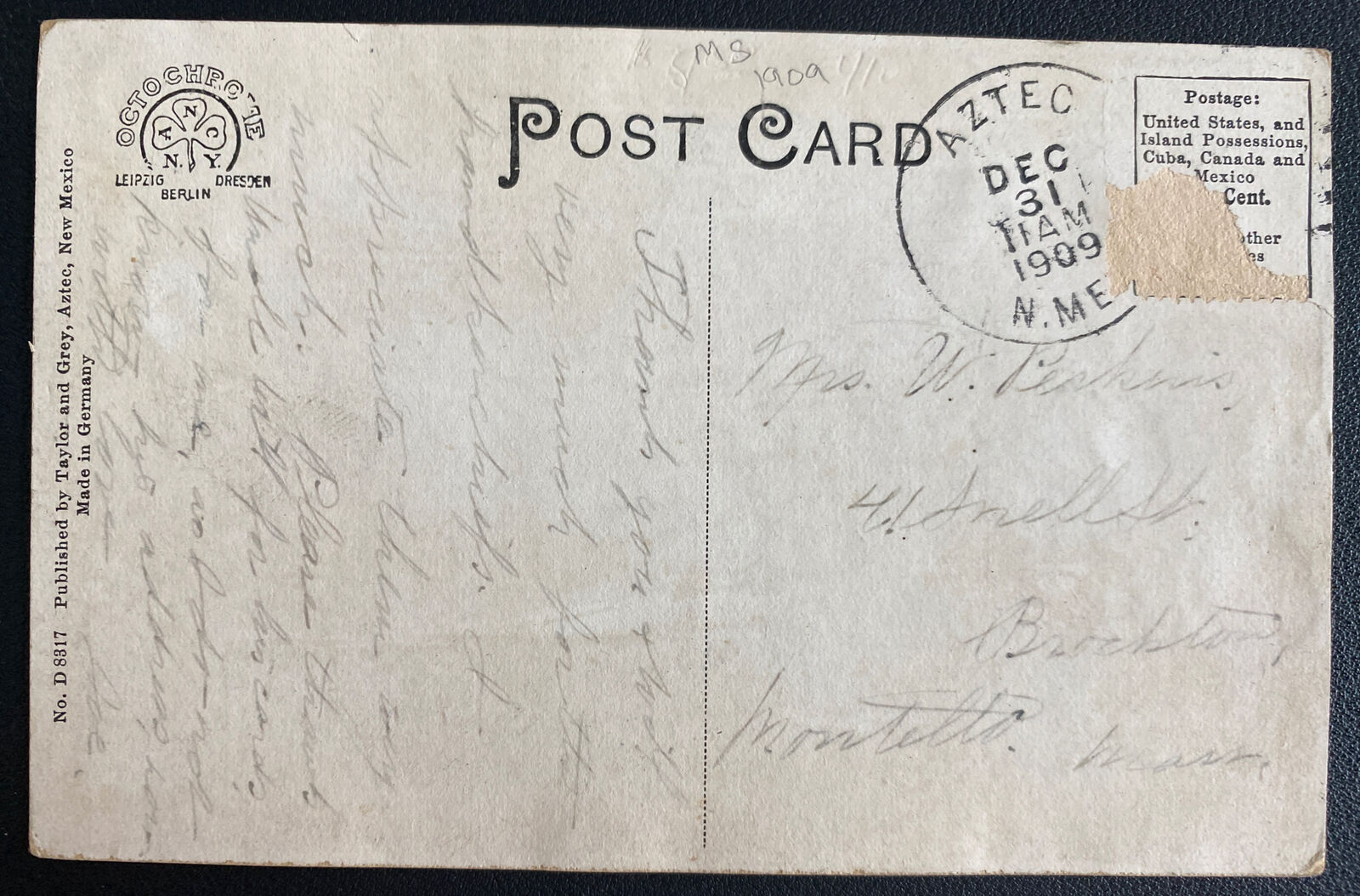 1909 Aztec NM USA Picture Postcard Cover Section Of Main Street ...