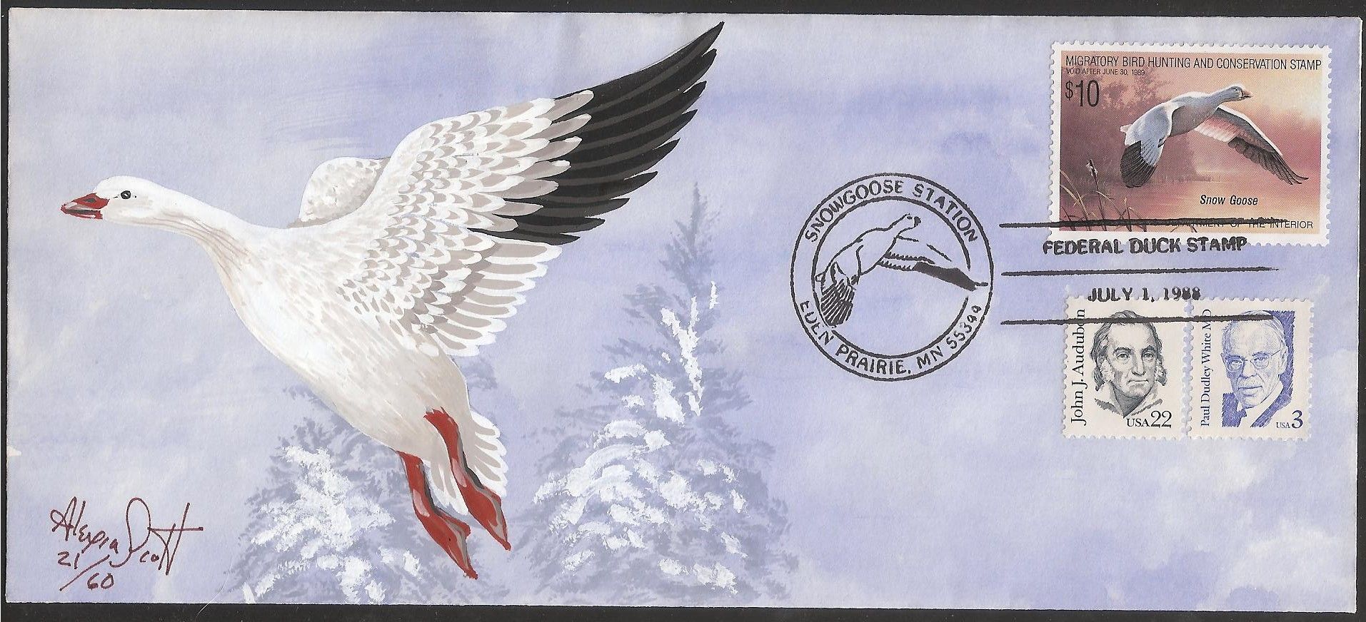 Alexia Scott Hand Painted Combo FDC for the 1988 Federal Duck Stamp ...