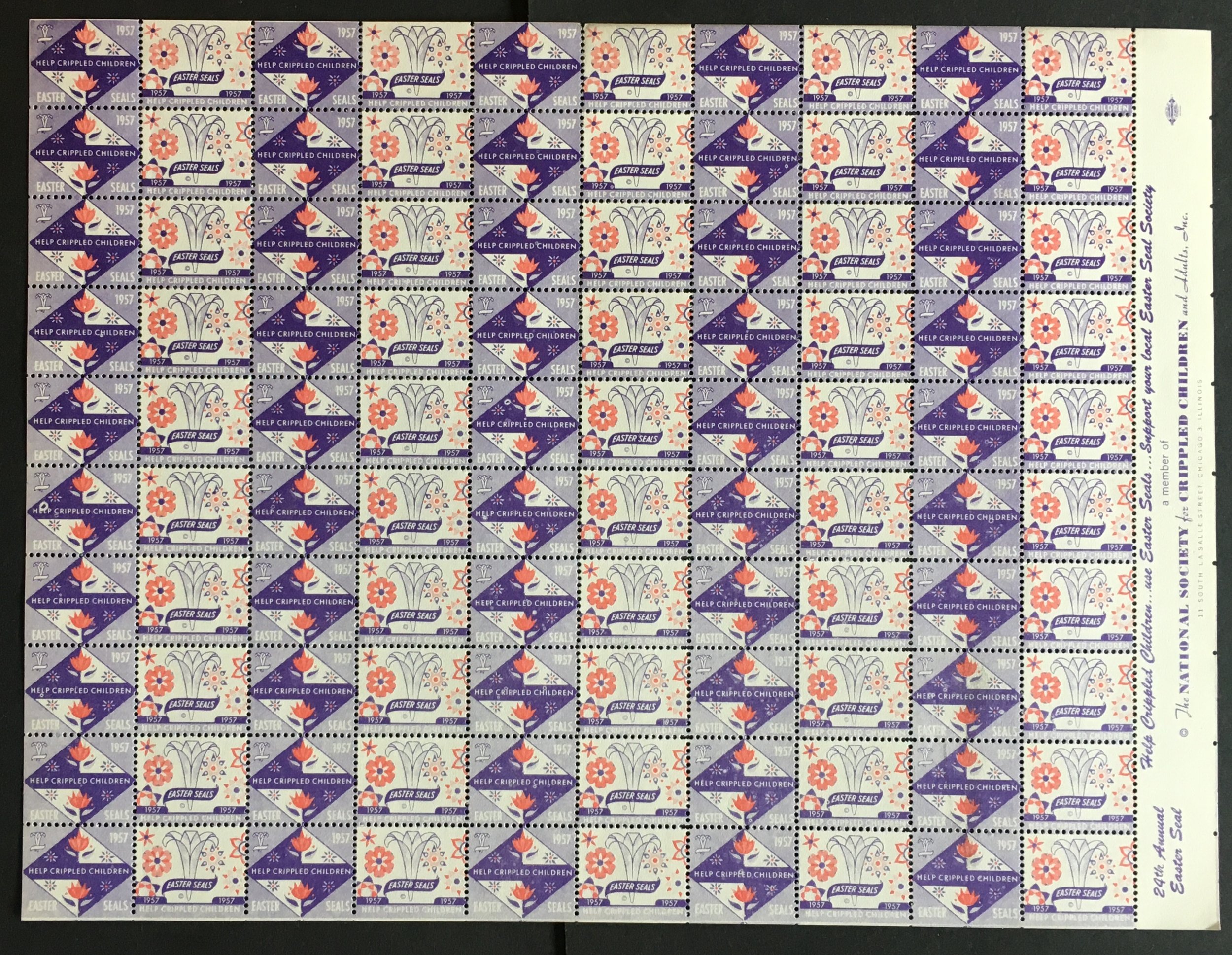1957 Easter Seals Crippled Children Label, Cinderella Stamp Full Sheet ...