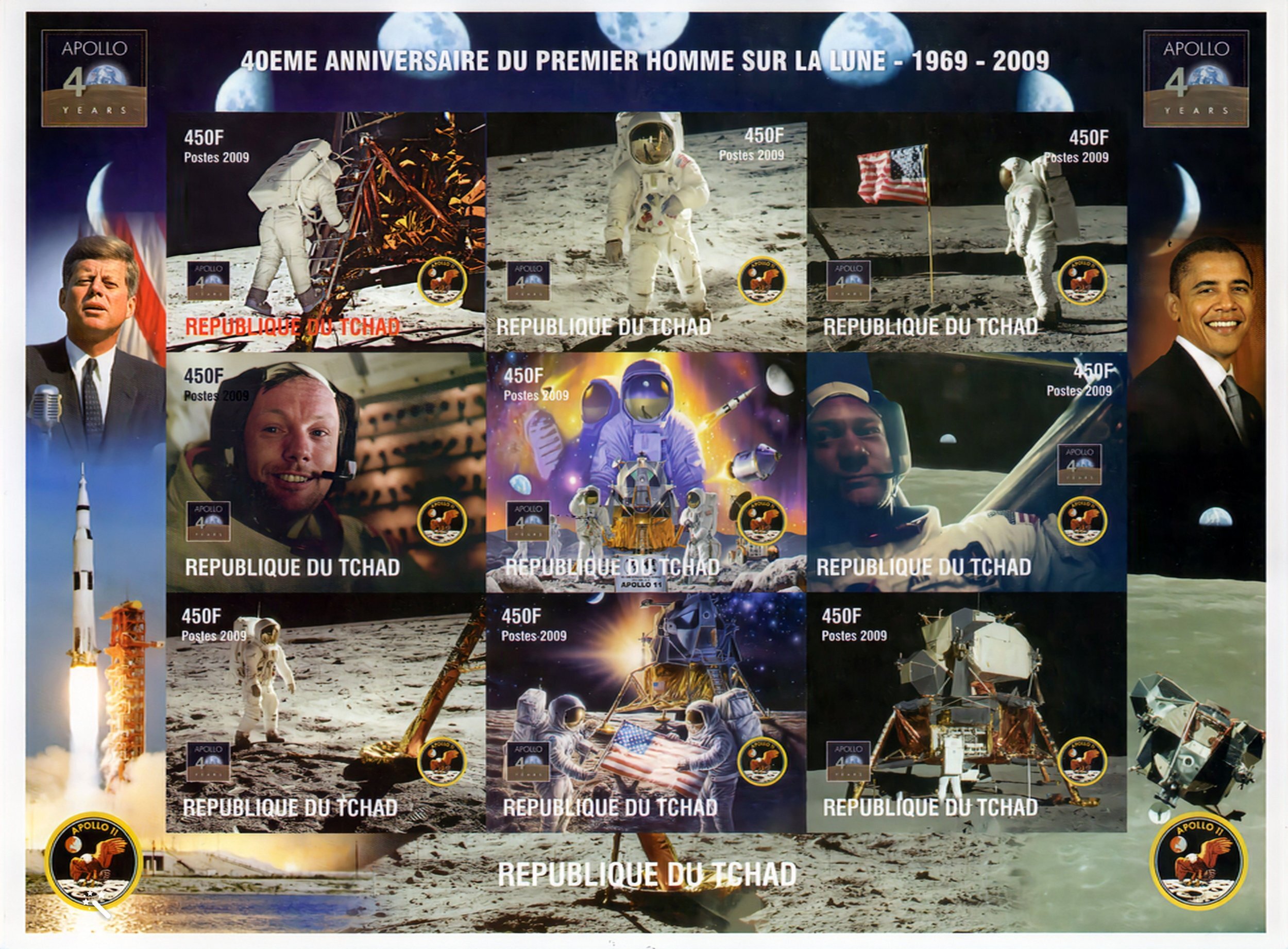 Chad 2009 Space 40th.Anniversary first Man on the Moon-Apollo 11 Shlt ...