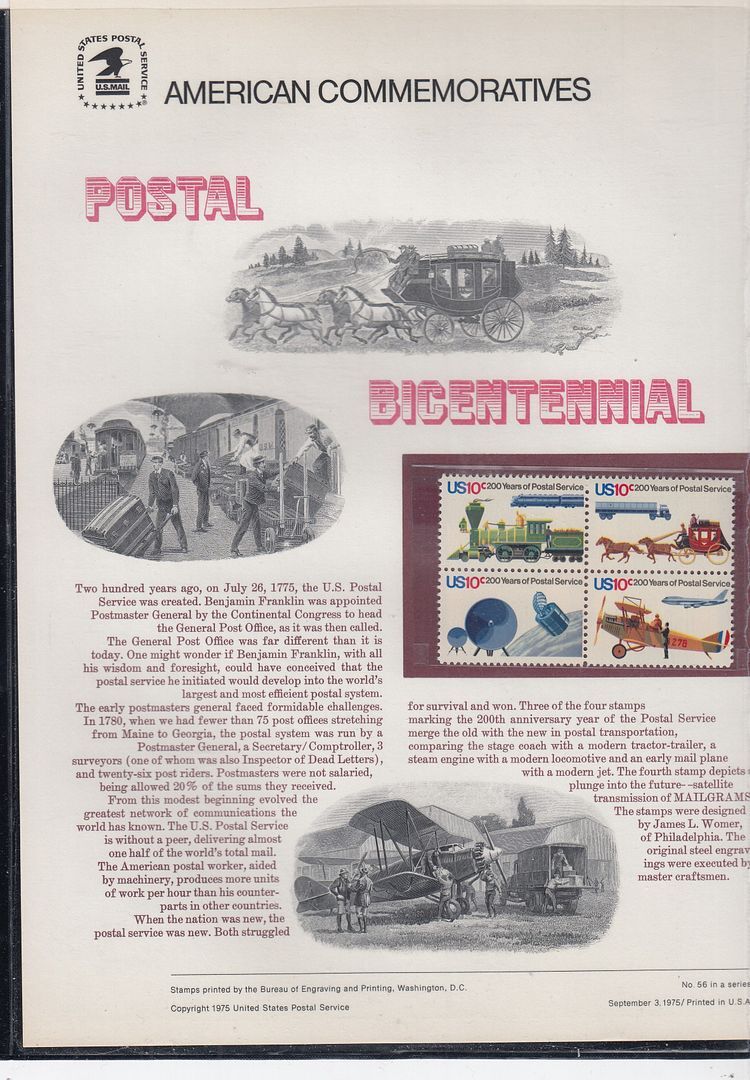 USPS Commemorative Panel # C56 - Postal Bicentennial Scott 1575a ...
