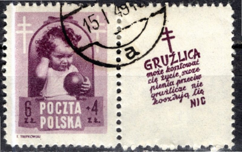 Poland; 1948: Sc. # B61: Used Single Stamp + Label | Europe - Poland ...